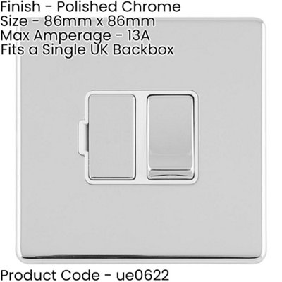 2 PACK 1 Gang 13A Switched Fuse Spur SCREWLESS POLISHED CHROME Mains ...