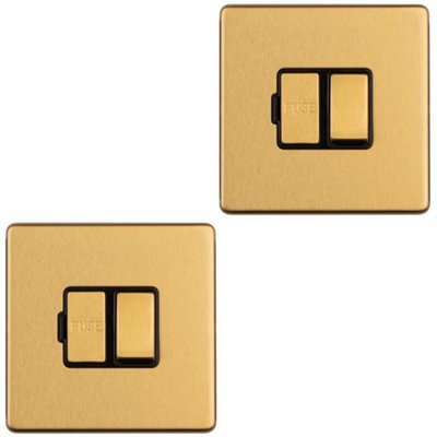 2 PACK 1 Gang 13A Switched Fuse Spur SCREWLESS SATIN BRASS Mains ...