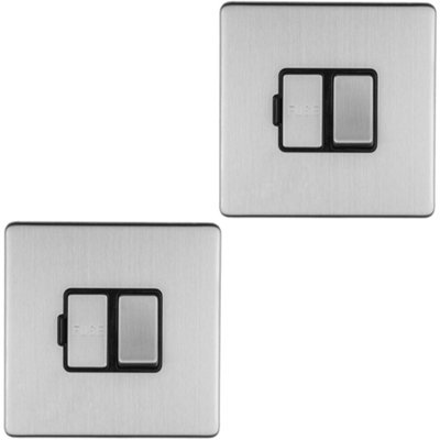 2 PACK 1 Gang 13A Switched Fuse Spur SCREWLESS SATIN STEEL Mains ...