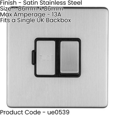 2 PACK 1 Gang 13A Switched Fuse Spur SCREWLESS SATIN STEEL Mains ...