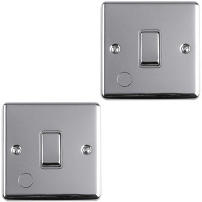 2 PACK 1 Gang 13A Unswitched Fuse Spur POLISHED CHROME & GREY Mains ...