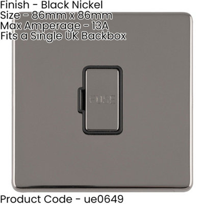 2 PACK 1 Gang 13A Unswitched Fuse Spur SCREWLESS BLACK NICKEL Mains ...