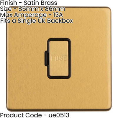 2 PACK 1 Gang 13A Unswitched Fuse Spur SCREWLESS SATIN BRASS Mains ...
