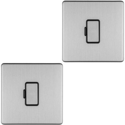 2 PACK 1 Gang 13A Unswitched Fuse Spur SCREWLESS SATIN STEEL Mains ...