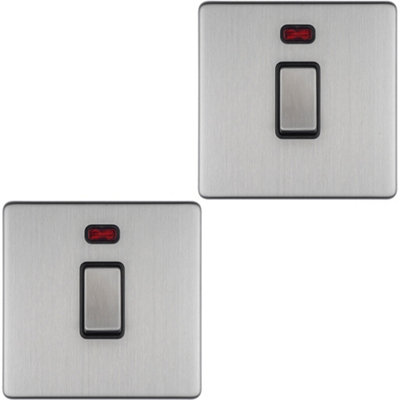 2 PACK 1 Gang 20A Single Light Switch & Neon SCREWLESS SATIN STEEL 2Way ...