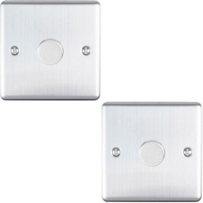 2 PACK 1 Gang 400W 2 Way Rotary Dimmer Switch SATIN STEEL Light Dimming ...
