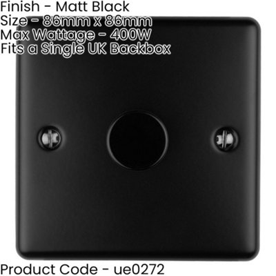 2 PACK 1 GANG 400W LED 2 WAY ROTARY DIMMER SWITCH MATT BLACK DIMMING LIGHT