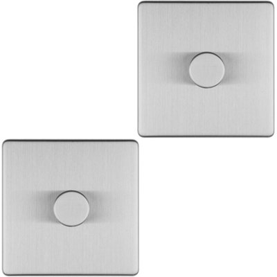 2 PACK 1 Gang Dimmer Switch 2 Way LED SCREWLESS SATIN STEEL Light ...