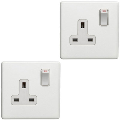 2 PACK 1 Gang DP 13A Switched UK Plug Socket SCREWLESS MATT WHITE Wall ...