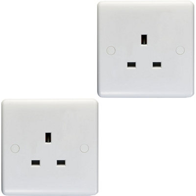 2 PACK 1 Gang Single 13A Unswitched UK Plug Socket - WHITE Wall Power ...