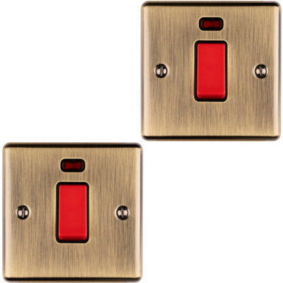 2 PACK 1 Gang Single 45A Cooker Switch Neon - ANTIQUE BRASS & BLACK ...