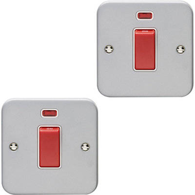 2 PACK 1 Gang Single 45A Cooker Switch & Neon HEAVY DUTY METAL CLAD DP ...