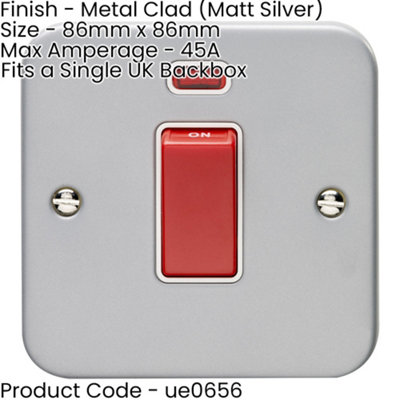 2 PACK 1 Gang Single 45A Cooker Switch & Neon HEAVY DUTY METAL CLAD DP ...