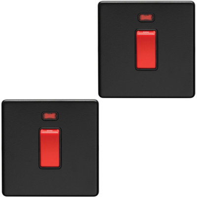 2 PACK 1 Gang Single 45A DP Cooker Switch & Neon SCREWLESS MATT BLACK ...