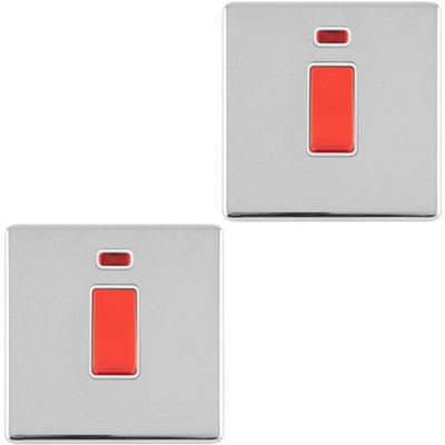 2 PACK 1 Gang Single 45A DP Cooker Switch Neon SCREWLESS POLISHED ...