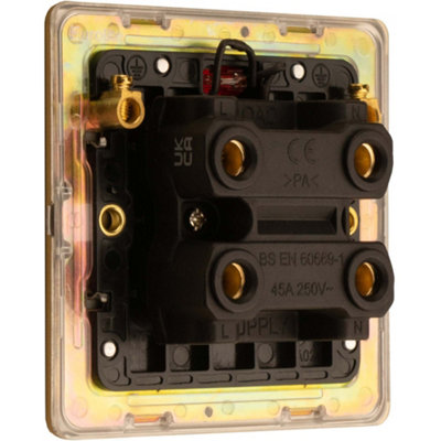 2 PACK 1 Gang Single 45A DP Cooker Switch & Neon SCREWLESS SATIN BRASS ...