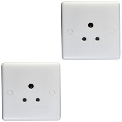2 PACK 1 Gang Single 5A Unswitched UK Plug Socket - WHITE Wall Power ...