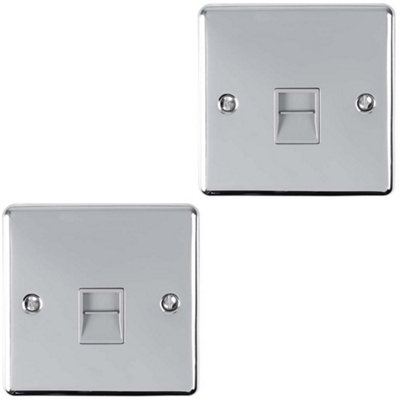 2 PACK 1 Gang Single BT Telephone Master Socket CHROME & GREY Wall ...