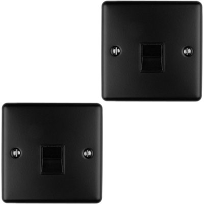 2 PACK 1 Gang Single BT Telephone Master Socket MATT BLACK Wall Plate ...