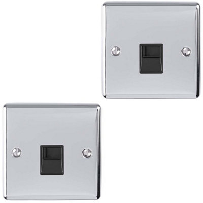 2 PACK 1 Gang Single BT Telephone Master Socket POLISHED CHROME Wall ...