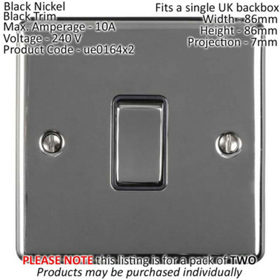 2 PACK 1 Gang Single INTERMEDIATE Light Switch BLACK NICKEL & Black 10A ...