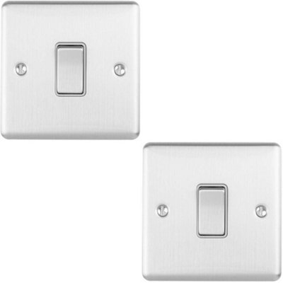 2 PACK 1 Gang Single INTERMEDIATE Light Switch SATIN STEEL & Grey 10A ...