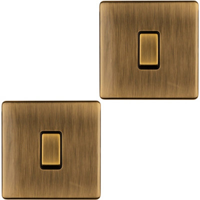 2 PACK 1 Gang Single Light Switch SCREWLESS ANTIQUE BRASS 2 Way 10A ...