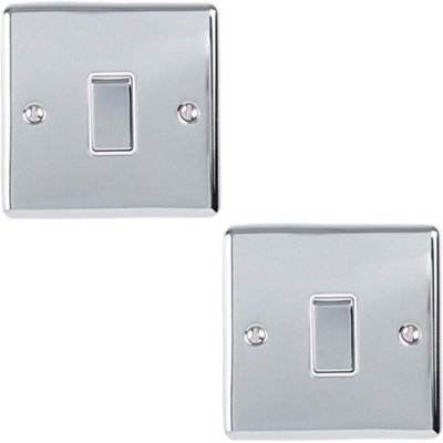 2 PACK 1 Gang Single Metal Light Switch POLISHED CHROME 2 Way 10A White ...