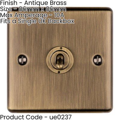 2 PACK 1 Gang Single Retro Toggle Light Switch ANTIQUE BRASS 10A 2 Way ...