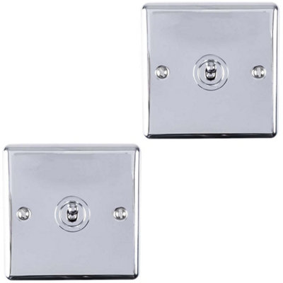 2 PACK 1 Gang Single Retro Toggle Light Switch POLISHED CHROME 10A 2 ...