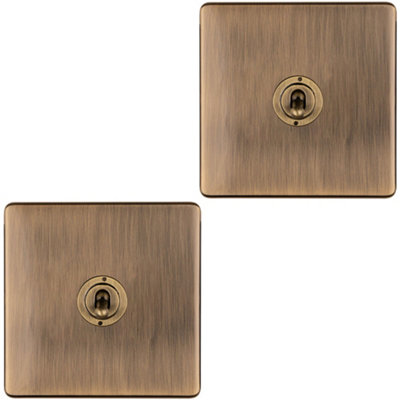 2 PACK 1 Gang Single Retro Toggle Light Switch SCREWLESS ANTIQUE BRASS ...