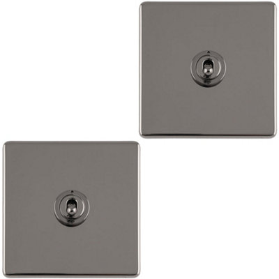2 PACK 1 Gang Single Retro Toggle Light Switch SCREWLESS BLACK NICKEL ...