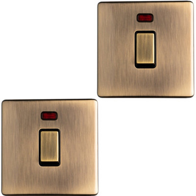 2 PACK 1 Gang Single SCREWLESS 20A Switch & Neon ANTIQUE BRASS & BLACK ...