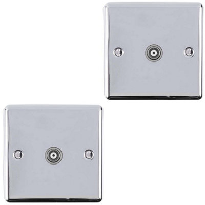 2 PACK 1 Gang Single TV Coaxial Aerial Socket - CHROME & GREY Female ...