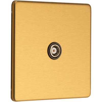 2 PACK 1 Gang Single TV Coaxial Aerial Socket SCREWLESS SATIN BRASS ...