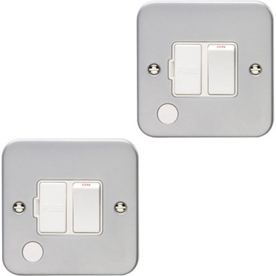 2 PACK 13A DP Switched Fuse Spur & Flex Outlet HEAVY DUTY METAL CLAD ...