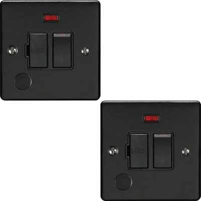 2 PACK 13A DP Switched Fuse Spur & Flex Outlet MATT BLACK & Black Isolation