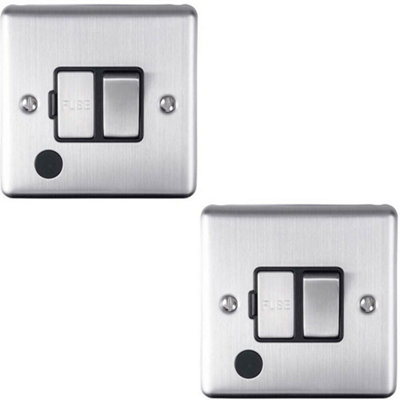 2 PACK 13A DP Switched Fuse Spur & Flex Outlet SATIN STEEL & Black ...