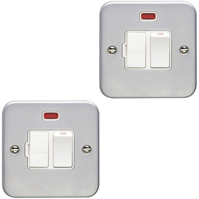 2 PACK 13A DP Switched Fuse Spur & Neon HEAVY DUTY METAL CLAD Mains ...
