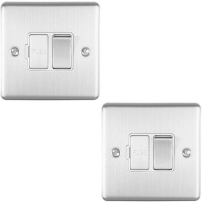 2 PACK 13A DP Switched Fuse Spur SATIN STEEL & White Mains Isolation ...