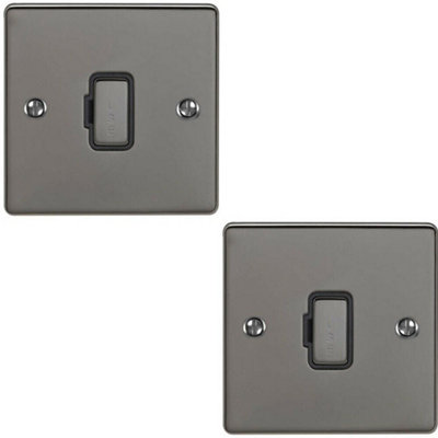 2 PACK 13A DP UNSWITCHED FUSE SPUR BLACK NICKEL BLACK MAINS ISOLATION ...