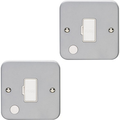 2 PACK 13A DP Unswitched Fuse Spur & Flex Outlet HEAVY DUTY METAL CLAD ...