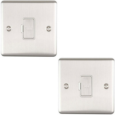 2 PACK 13A DP Unswitched Fuse Spur SATIN STEEL White Mains Isolation ...