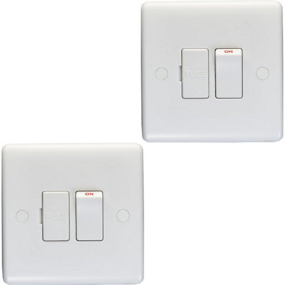 2 PACK 13A Switched Fuse Spur - WHITE Mains Isolation Appliance Wall Plate