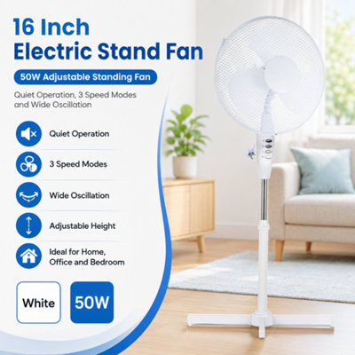 2 PACK 16 INCH ELECTRIC STAND FAN 45W ADJUSTABLE QUIET 3 SPEED ...