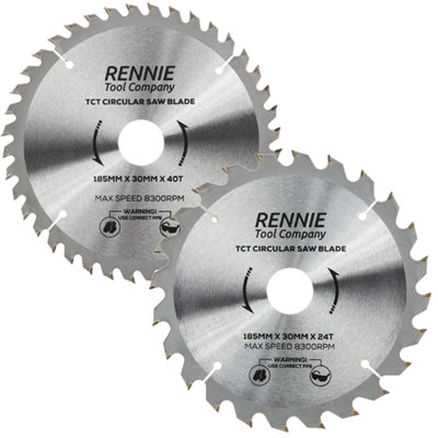 2 Pack - 185mm x 24T & 40T TCT Circular Wood Saw Blades. Fits Evolution ...