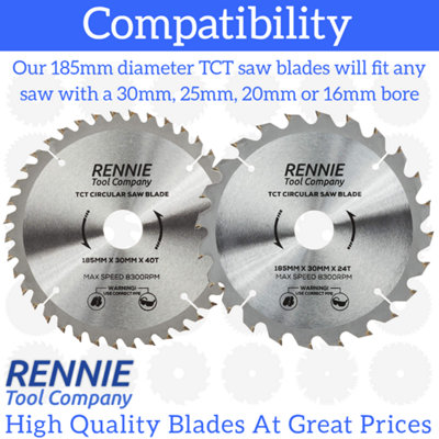 2 Pack - 185mm x 24T & 40T TCT Circular Wood Saw Blades. Fits Evolution ...
