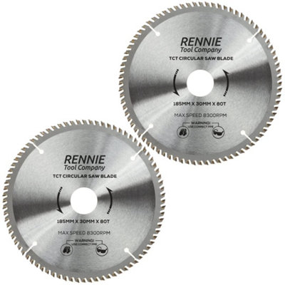 2 Pack - 185mm x 80T TCT Circular Wood Saw Blades. Fits Evolution Bosch ...
