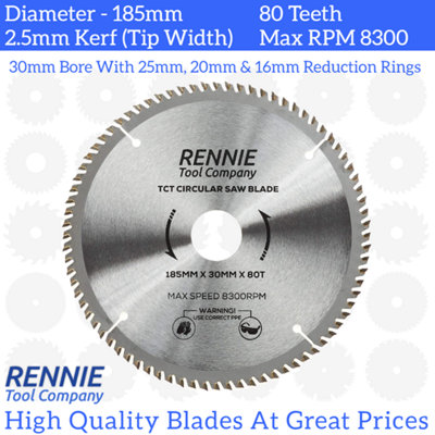 2 Pack - 185mm x 80T TCT Circular Wood Saw Blades. Fits Evolution Bosch ...