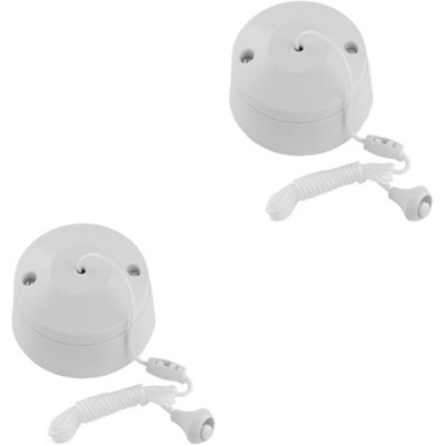 2 PACK 1m Pull Cord Ceiling Switch - 10A 230V - WHITE Bathroom Round ...